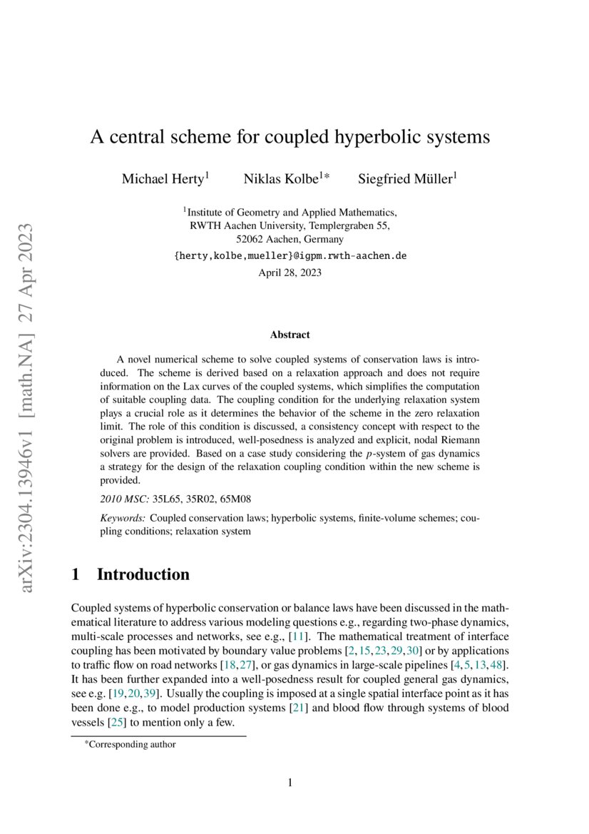 A Central Scheme For Coupled Hyperbolic Systems Deepai