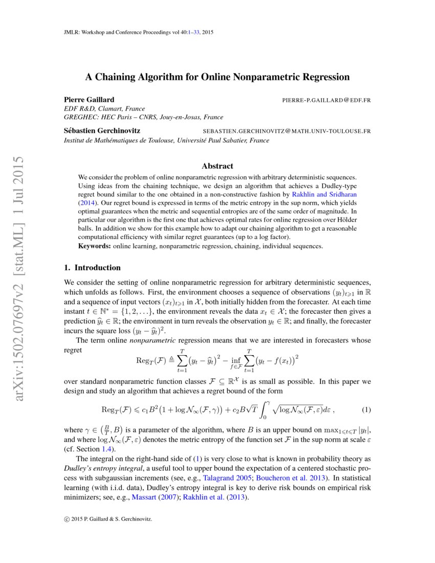 A Chaining Algorithm for Online Nonparametric Regression | DeepAI
