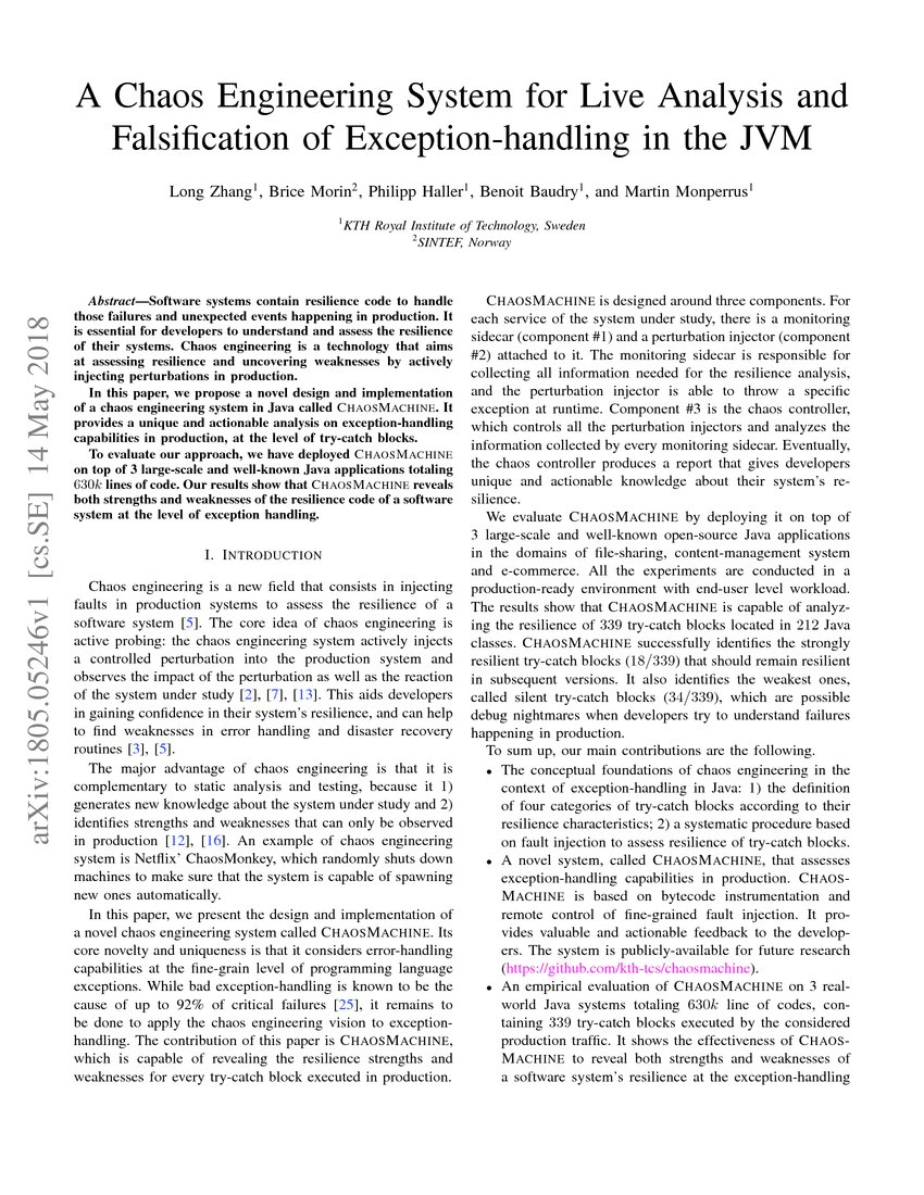 A Chaos Engineering System For Live Analysis And Falsification Of Exception Handling In The Jvm