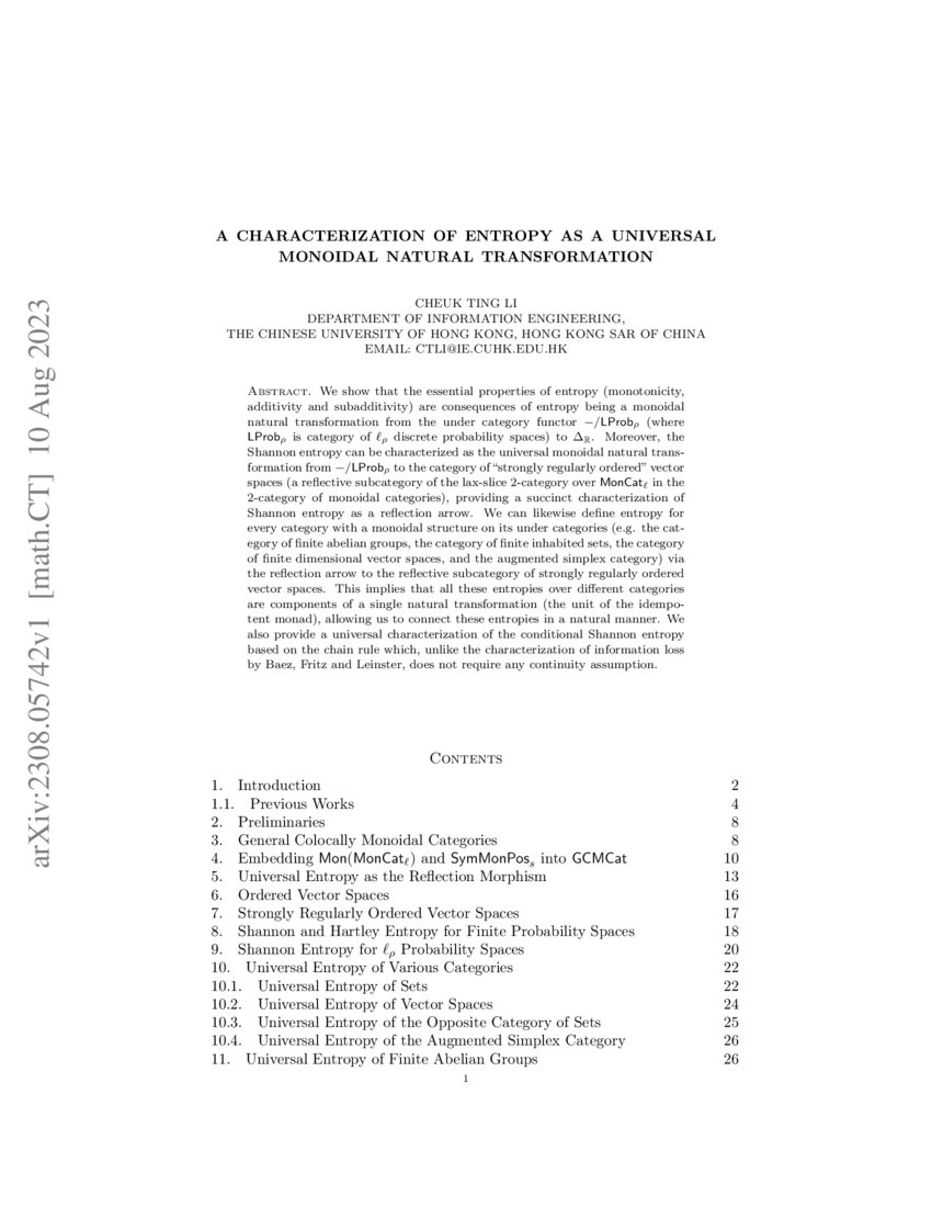 A Characterization of Entropy as a Universal Monoidal Natural Transformation | DeepAI