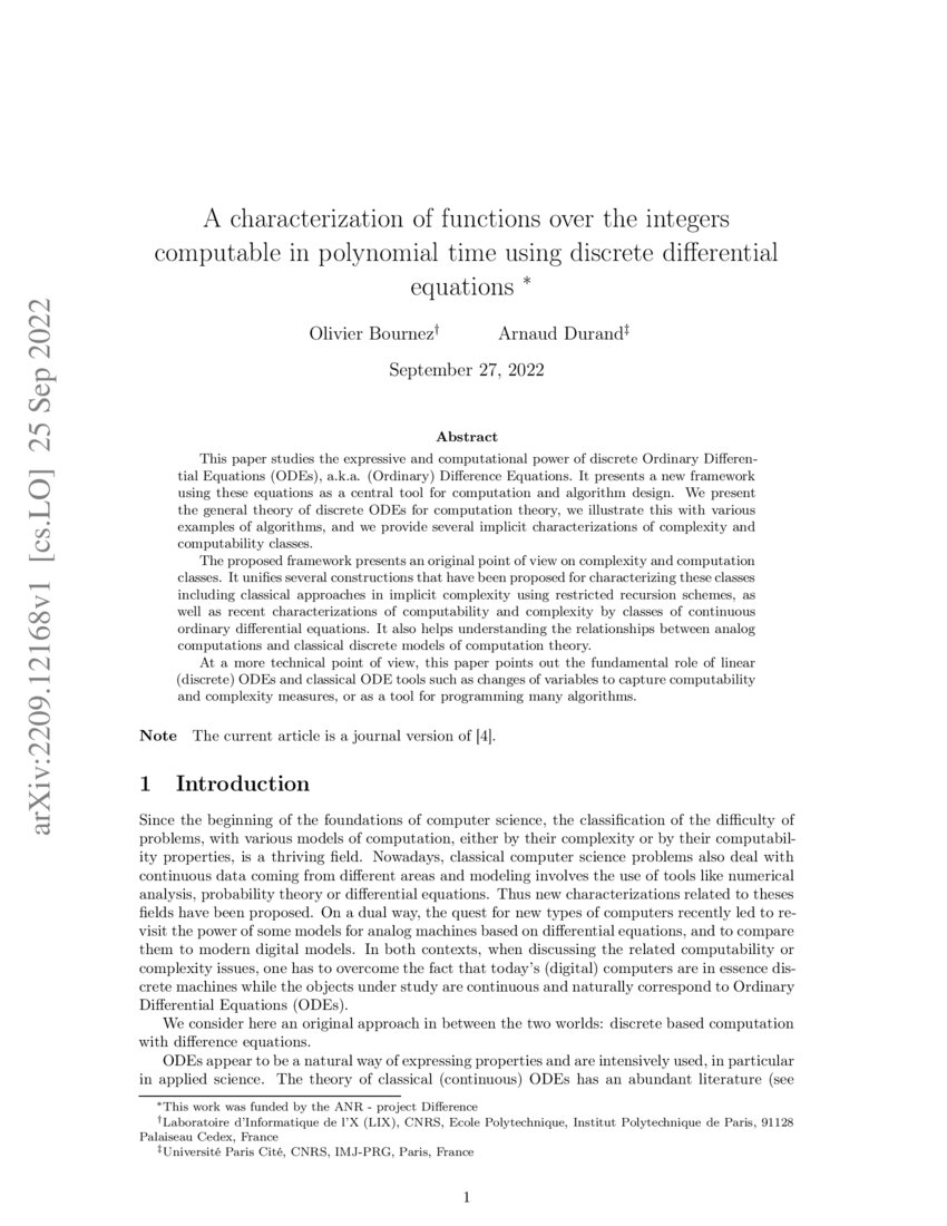 A Characterization Of Functions Over The Integers Computable In Polynomial Time Using Discrete