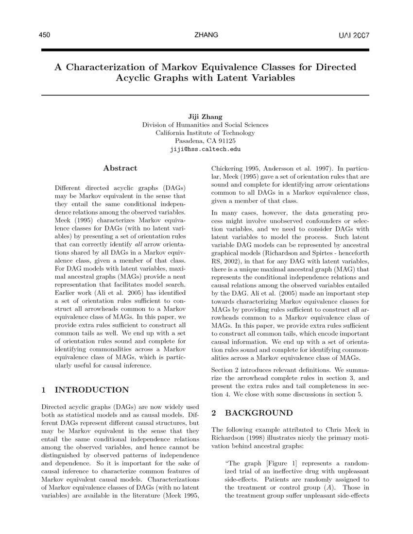 A Characterization of Markov Equivalence Classes for Directed Acyclic ... A Characterization of Markov Equivalence Classes for Directed Acyclic ...