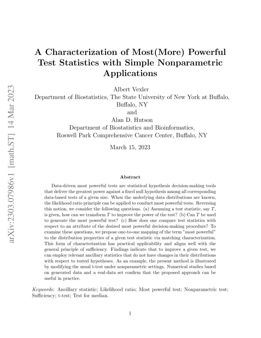 A Characterization Of Most More Powerful Test Statistics With Simple