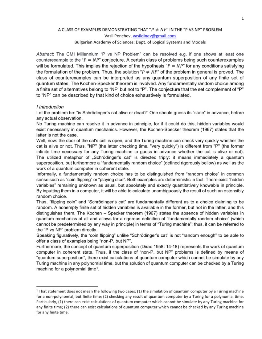 A class of examples demonstrating that P is different from NP in the "P ...