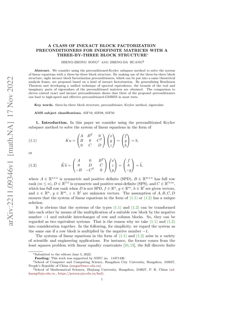A Class Of Inexact Block Factorization Preconditioners For Indefinite Matrices With A Three By