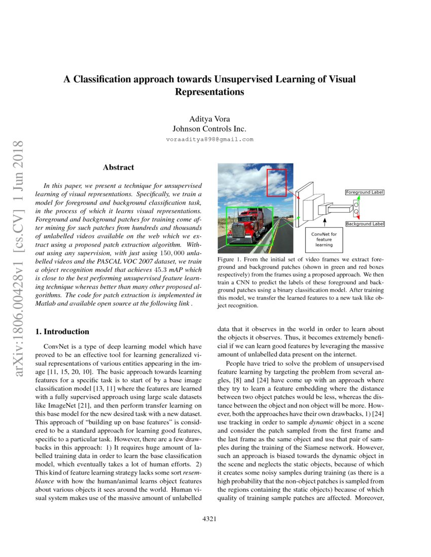 A Classification Approach Towards Unsupervised Learning Of Visual