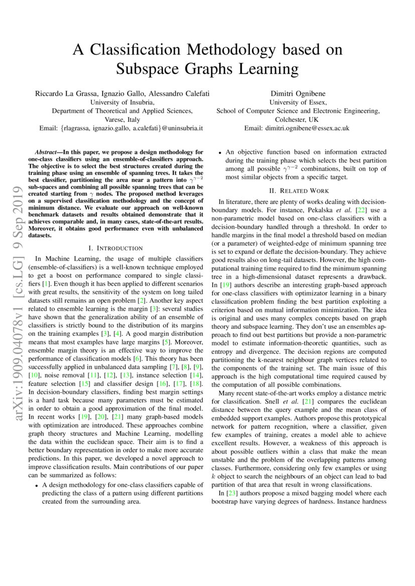 A Classification Methodology based on Subspace Graphs Learning | DeepAI