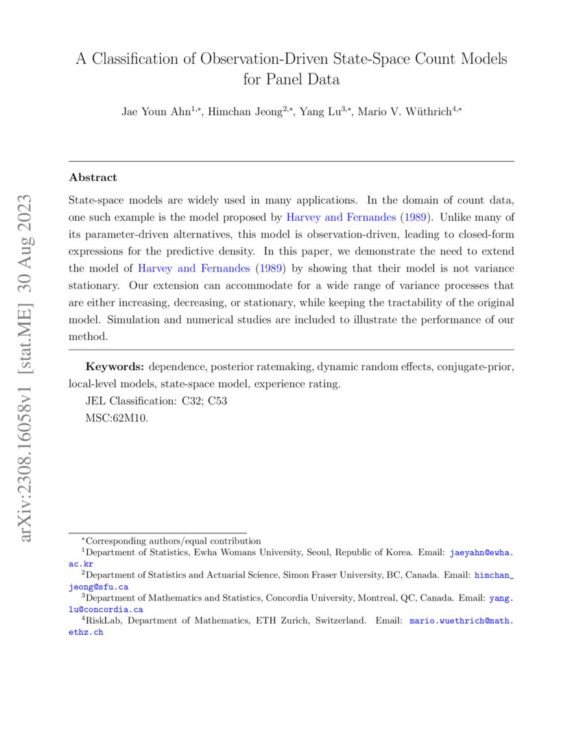 A Classification Of Observation Driven State Space Count Models For