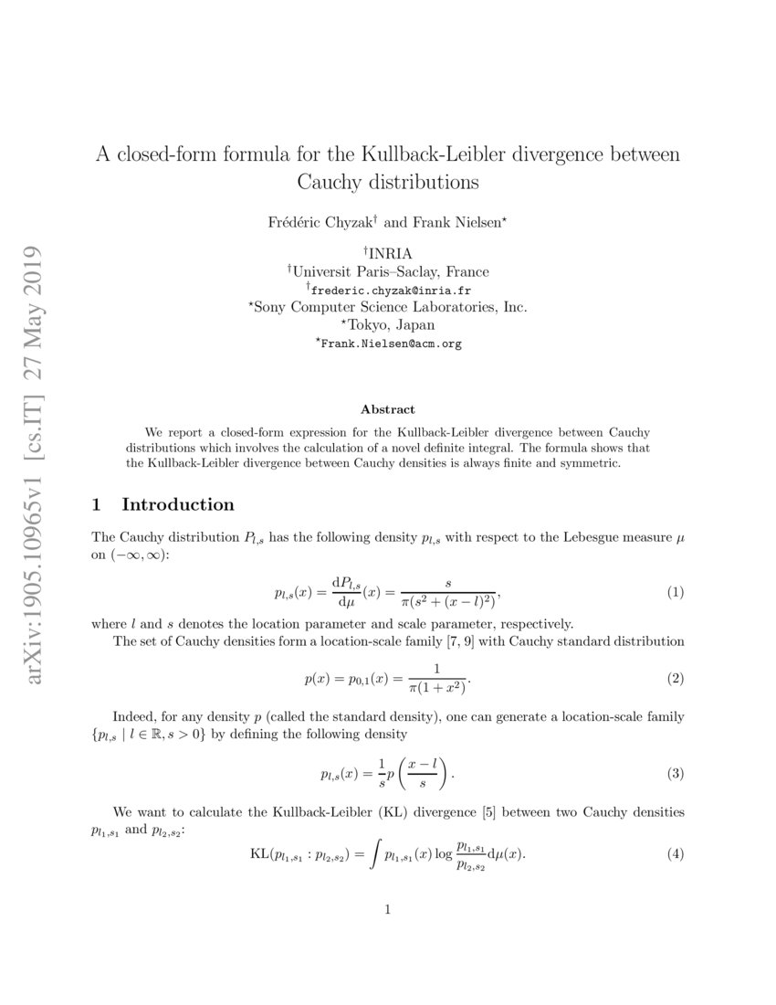 A closed-form formula for the Kullback-Leibler divergence between ...
