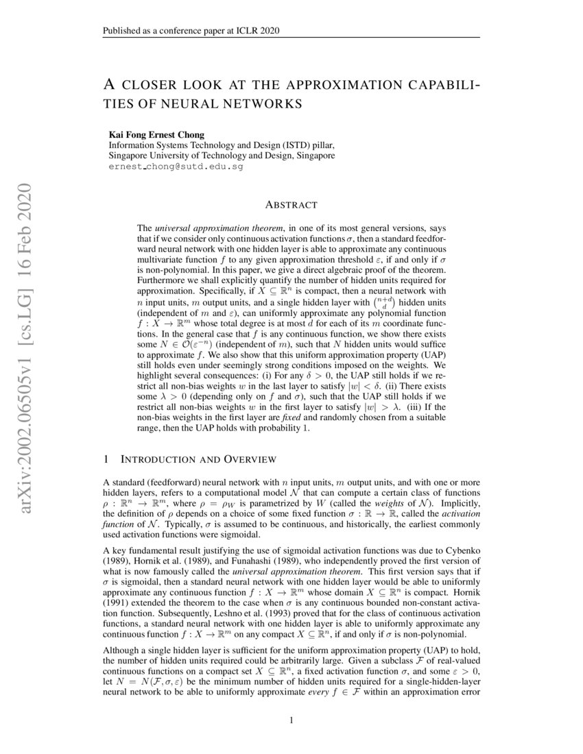 A Closer Look At The Approximation Capabilities Of Neural Networks Deepai