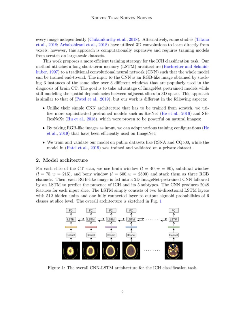 A Cnn Lstm Architecture For Detection Of Intracranial Hemorrhage On Ct
