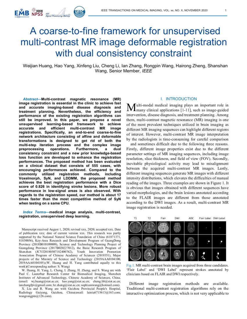 A Coarse To Fine Framework For Unsupervised Multi Contrast Mr Image Deformable Registration With