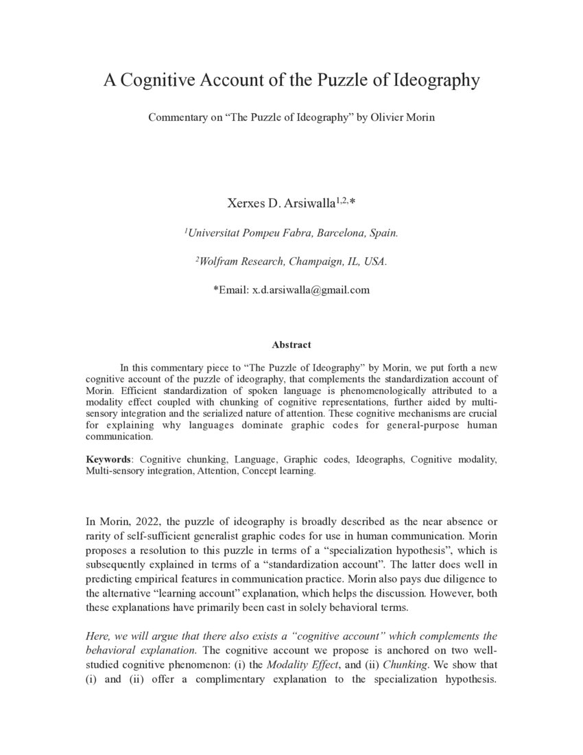 A Cognitive Account of the Puzzle of Ideography | DeepAI