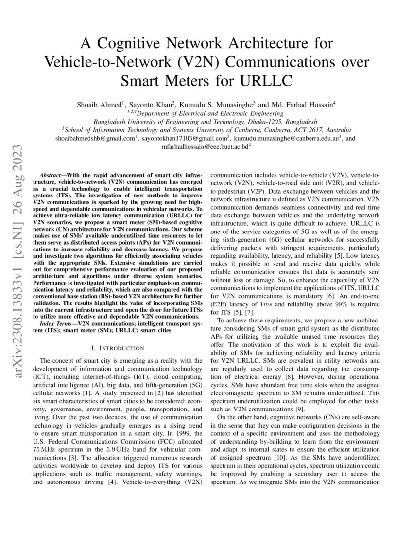 A Cognitive Network Architecture for Vehicle-to-Network (V2N ...