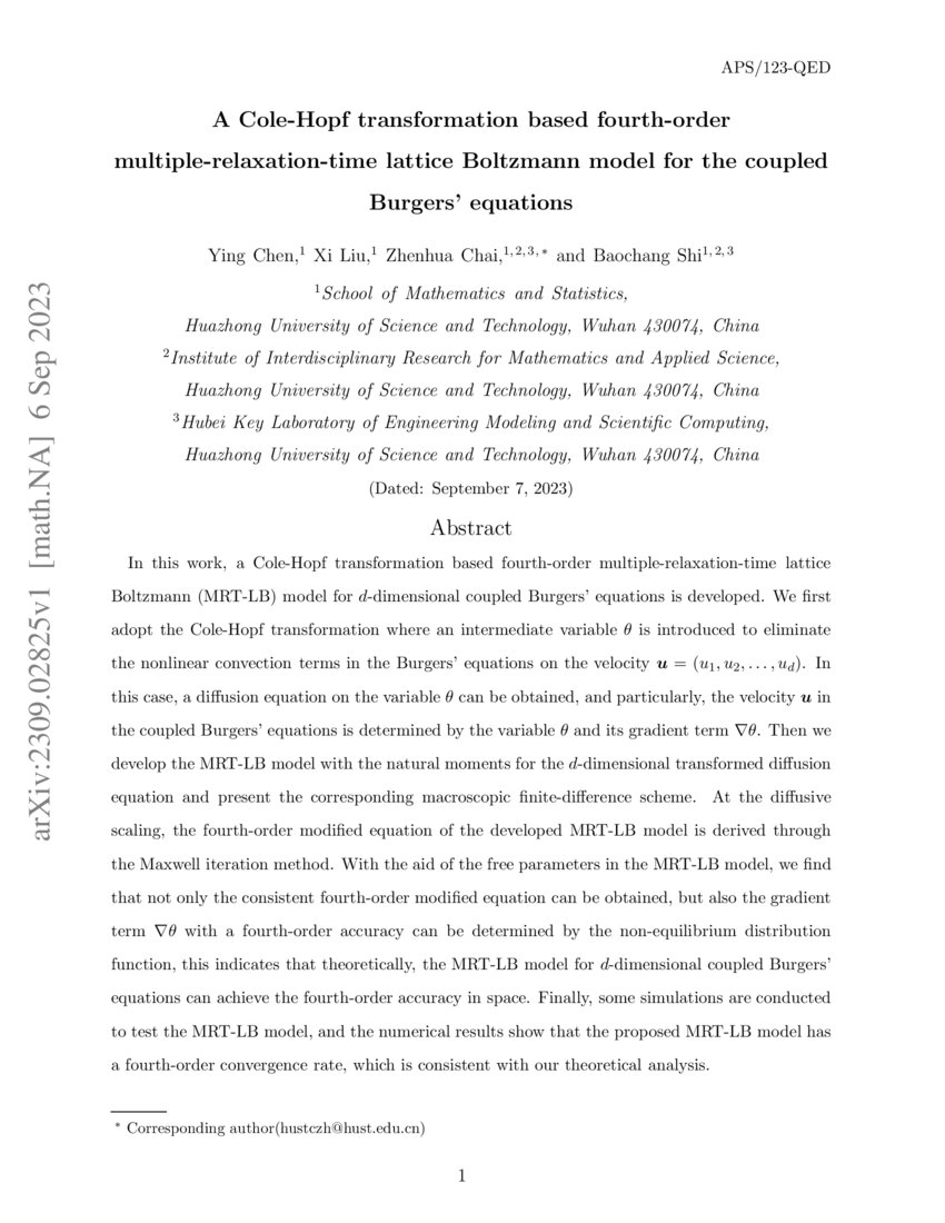 A Cole-Hopf transformation based fourth-order multiple-relaxation-time lattice Boltzmann model ...