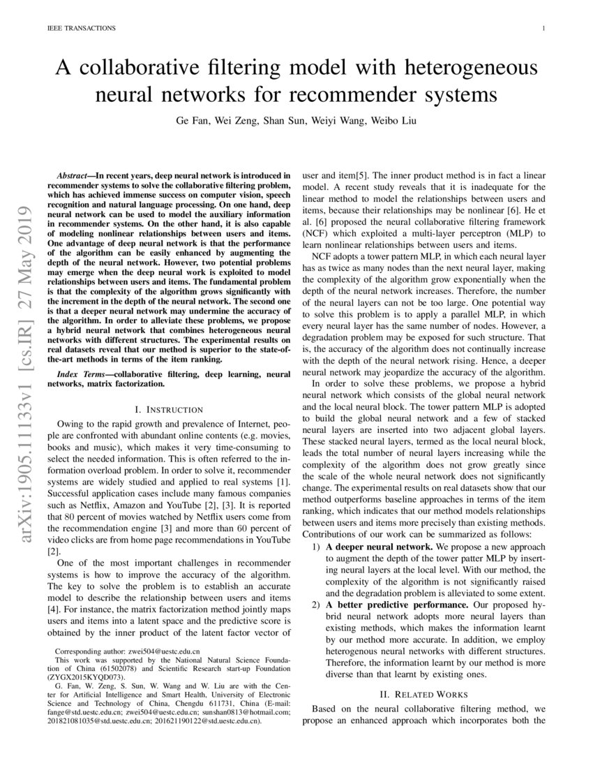 A Collaborative Filtering Model With Heterogeneous Neural Networks For Recommender Systems Deepai