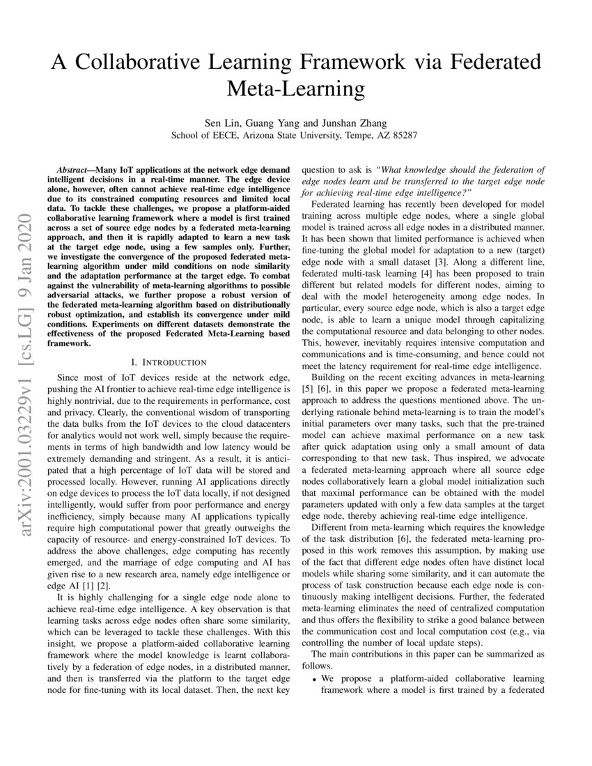 A Collaborative Learning Framework via Federated Meta-Learning | DeepAI