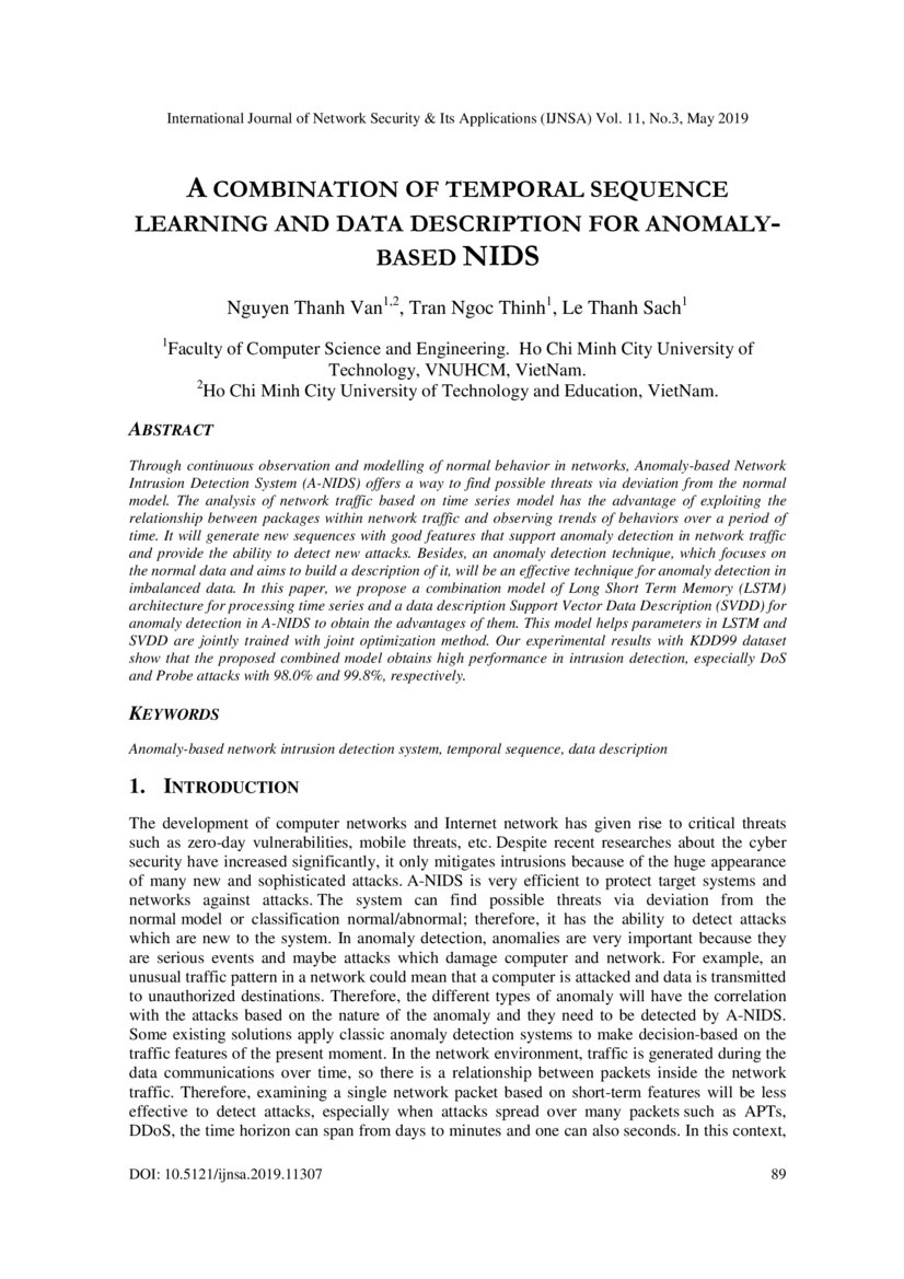 A Combination of Temporal Sequence Learning and Data Description for Anomaly-based NIDS | DeepAI