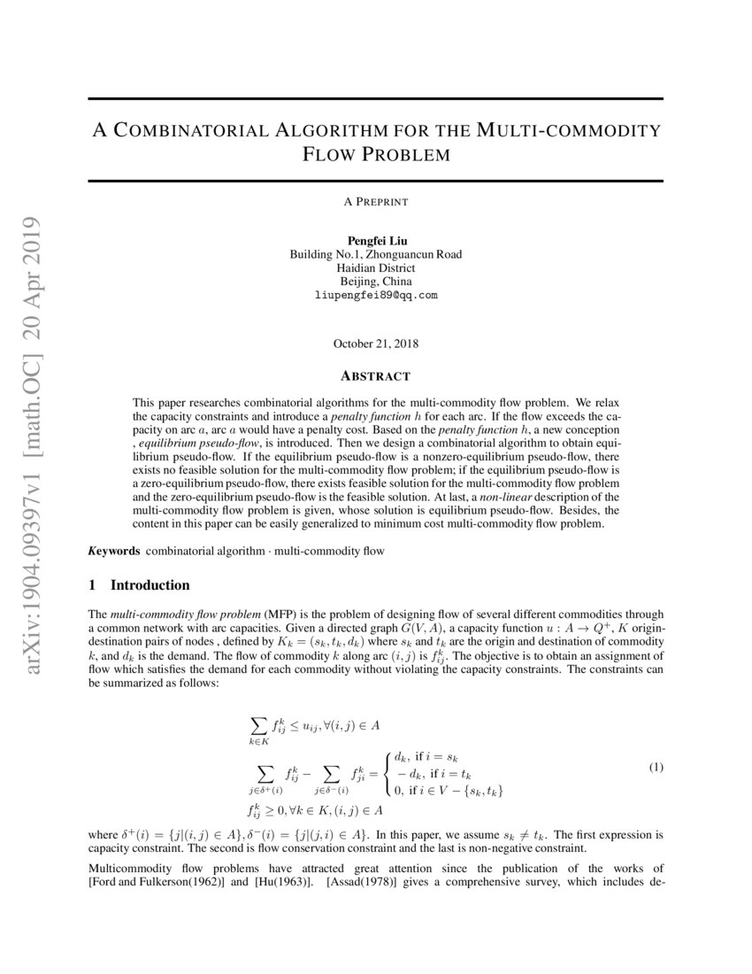 A Combinatorial Algorithm For The Multi Commodity Flow Problem Deepai