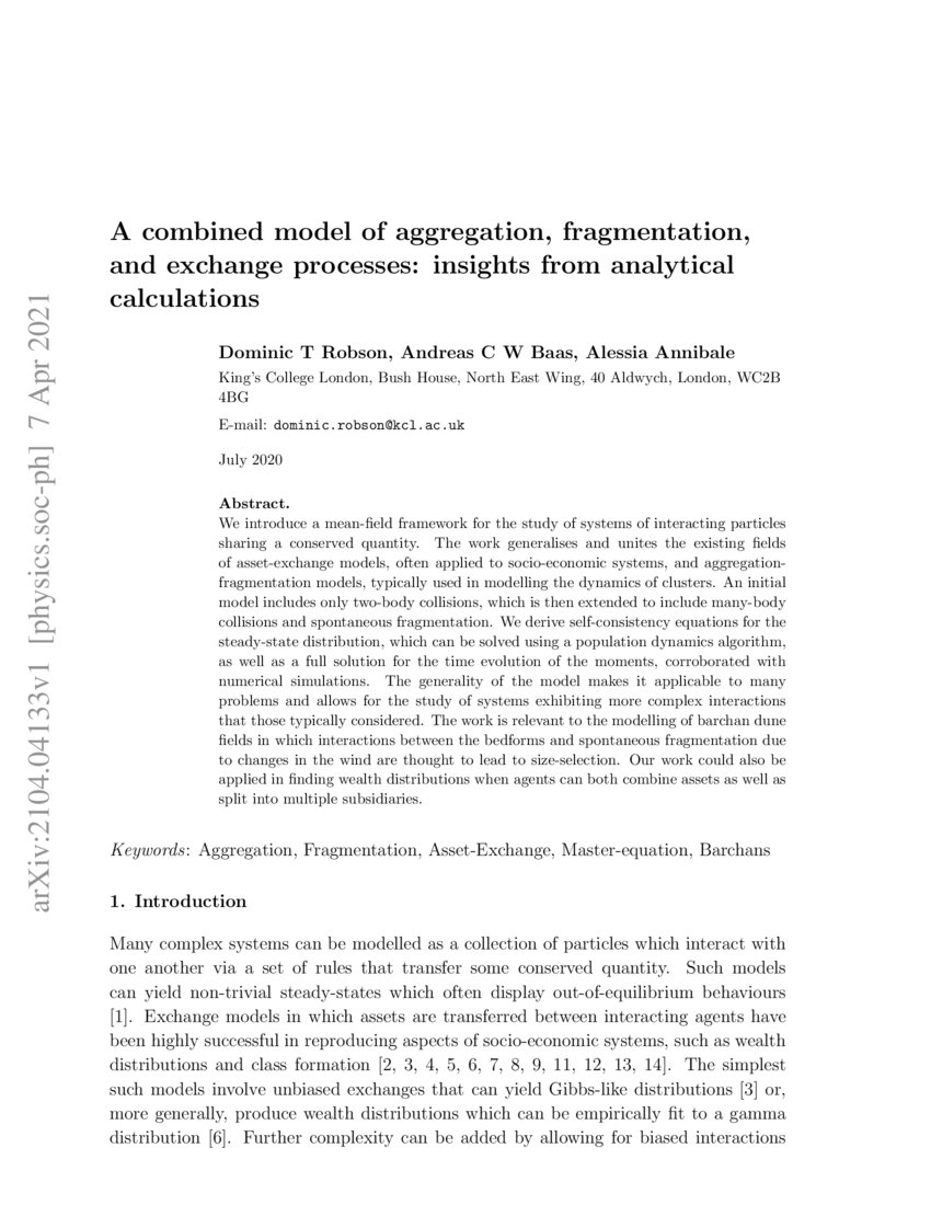 A combined model of aggregation, fragmentation, and exchange processes: insights from analytical ...