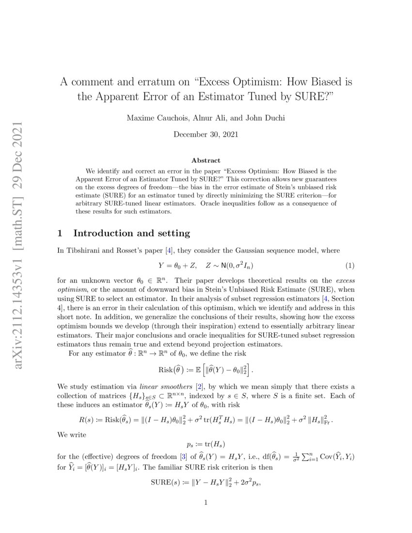 A comment and erratum on "Excess Optimism: How Biased is the Apparent ...