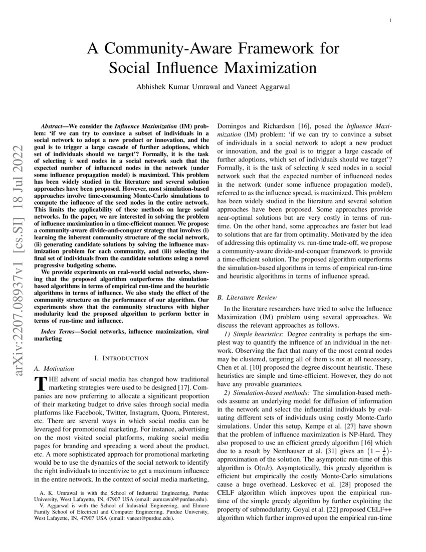 A Community Aware Framework For Social Influence Maximization Deepai