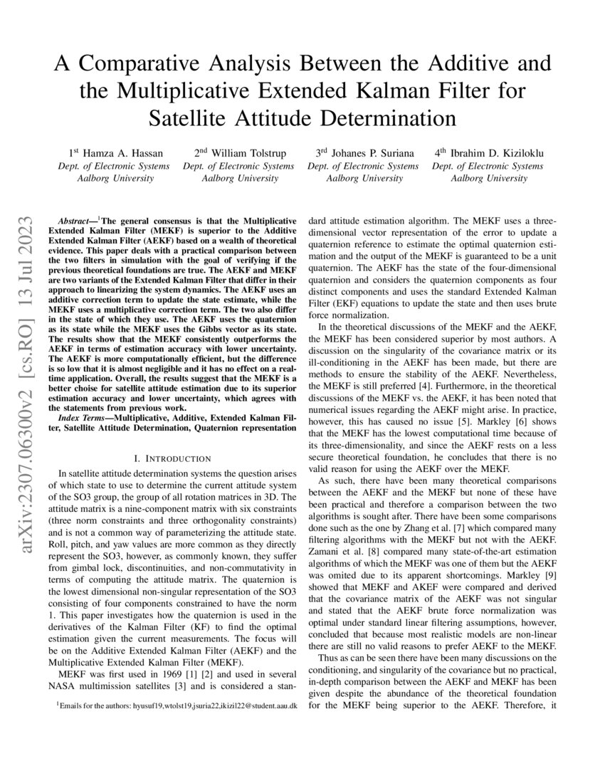 A Comparative Analysis Between The Additive And The Multiplicative Extended Kalman Filter For