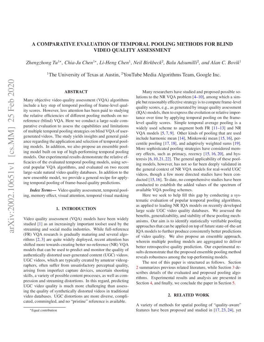 A Comparative Evaluation Of Temporal Pooling Methods For Blind Video