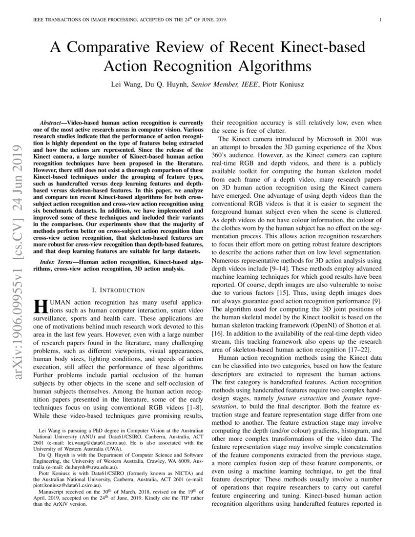 A Comparative Review Of Recent Kinect Based Action Recognition Algorithms Deepai 6550