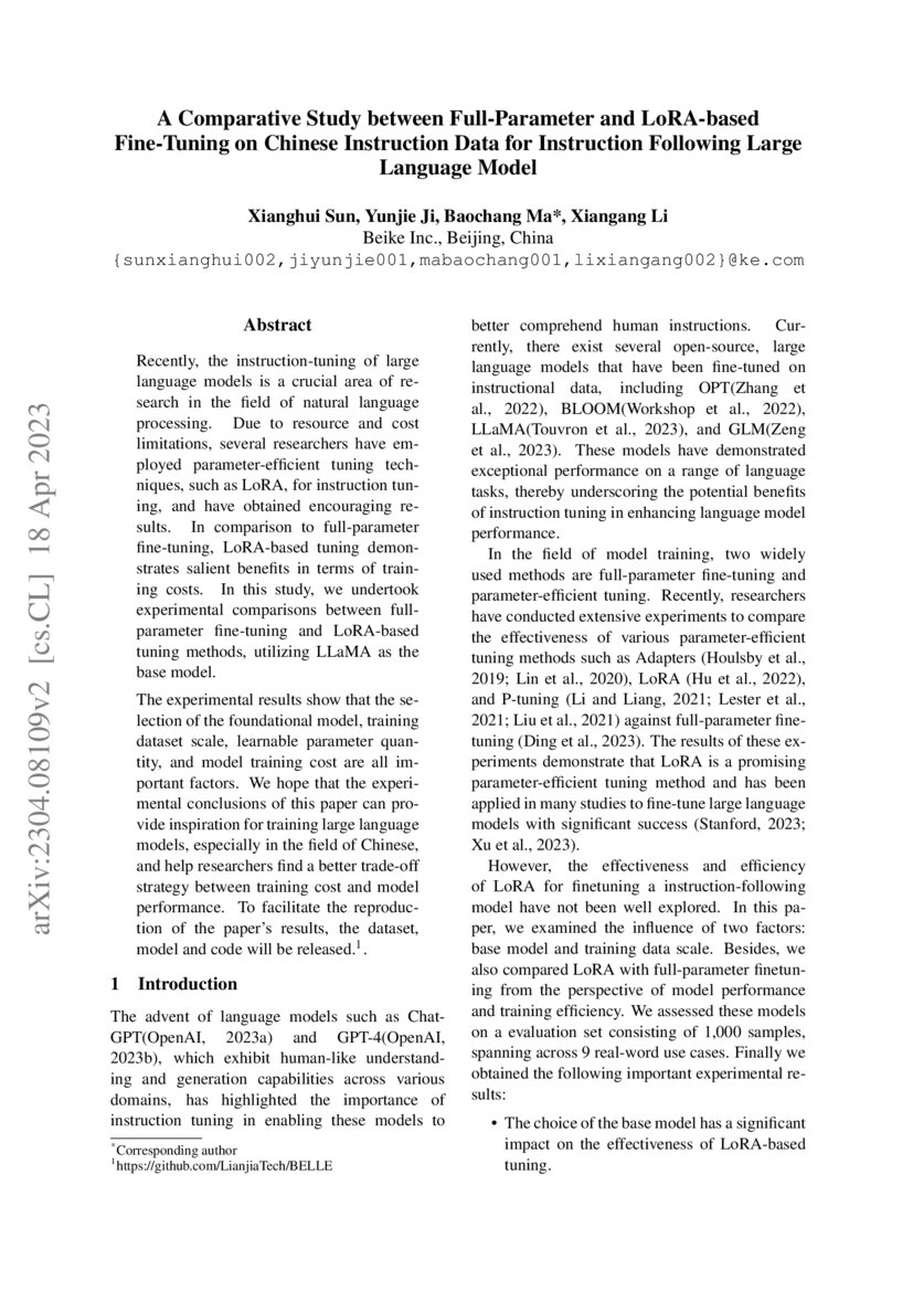 A Comparative Study between Full-Parameter and LoRA-based Fine-Tuning ... A Comparative Study between Full-Parameter and LoRA-based Fine-Tuning ...