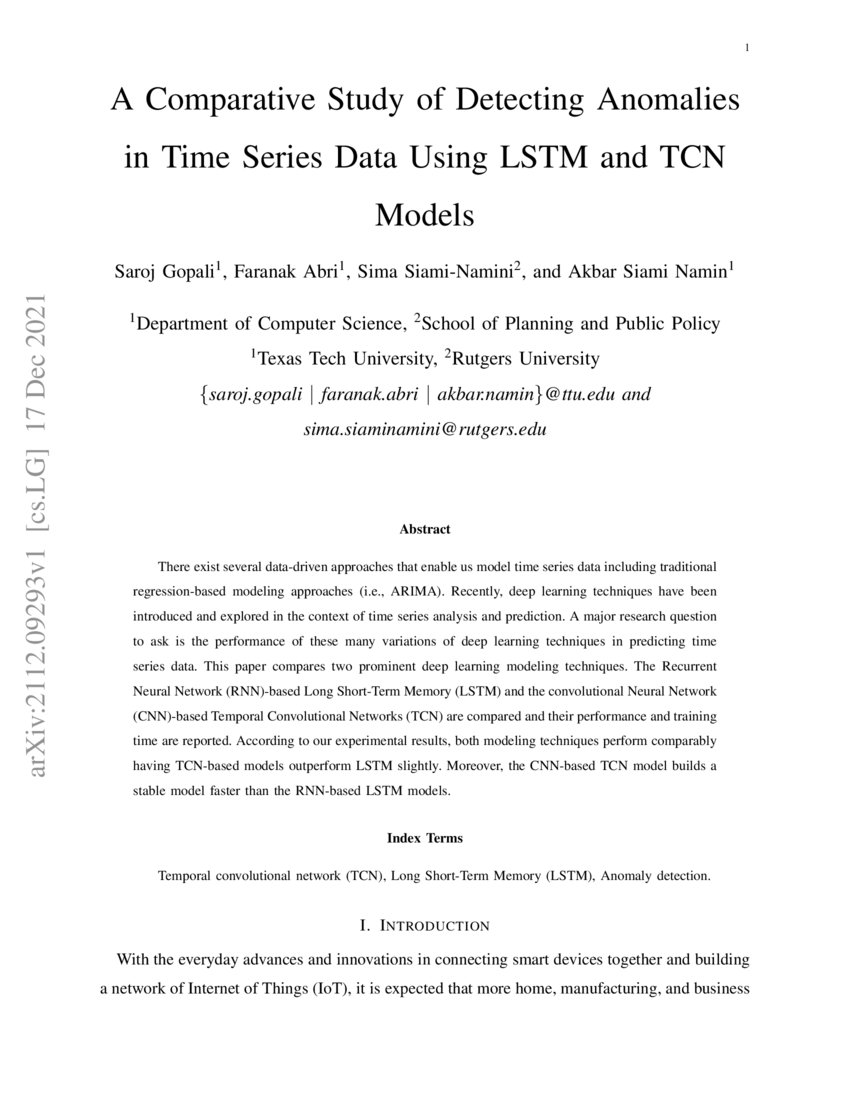 A Comparative Study of Detecting Anomalies in Time Series Data Using LSTM and TCN Models | DeepAI