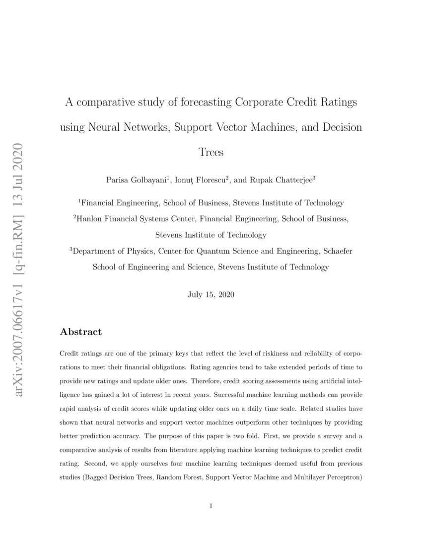 A comparative study of forecasting Corporate Credit Ratings using Neural Networks, Support ...