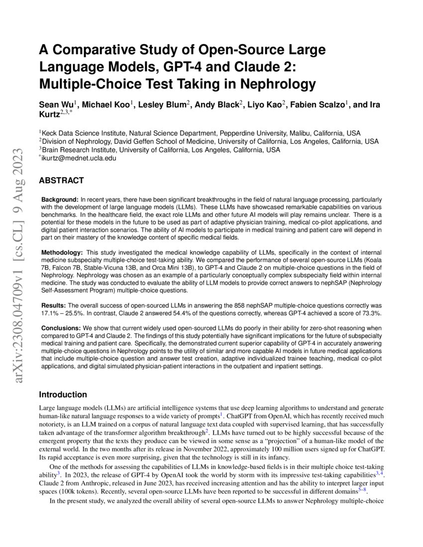 A Comparative Study of Open-Source Large Language Models, GPT-4 and Claude 2: Multiple-Choice ...
