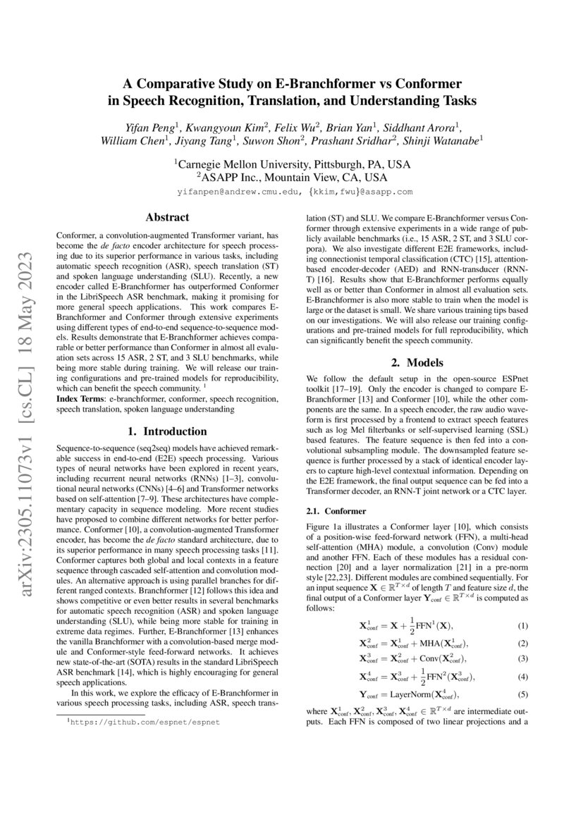 A Comparative Study on E-Branchformer vs Conformer in Speech Recognition, Translation, and ...