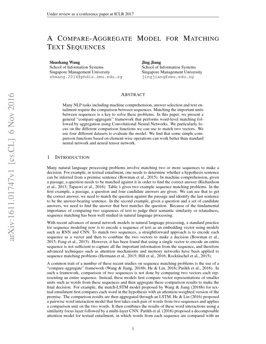 A Compare-Aggregate Model for Matching Text Sequences | DeepAI