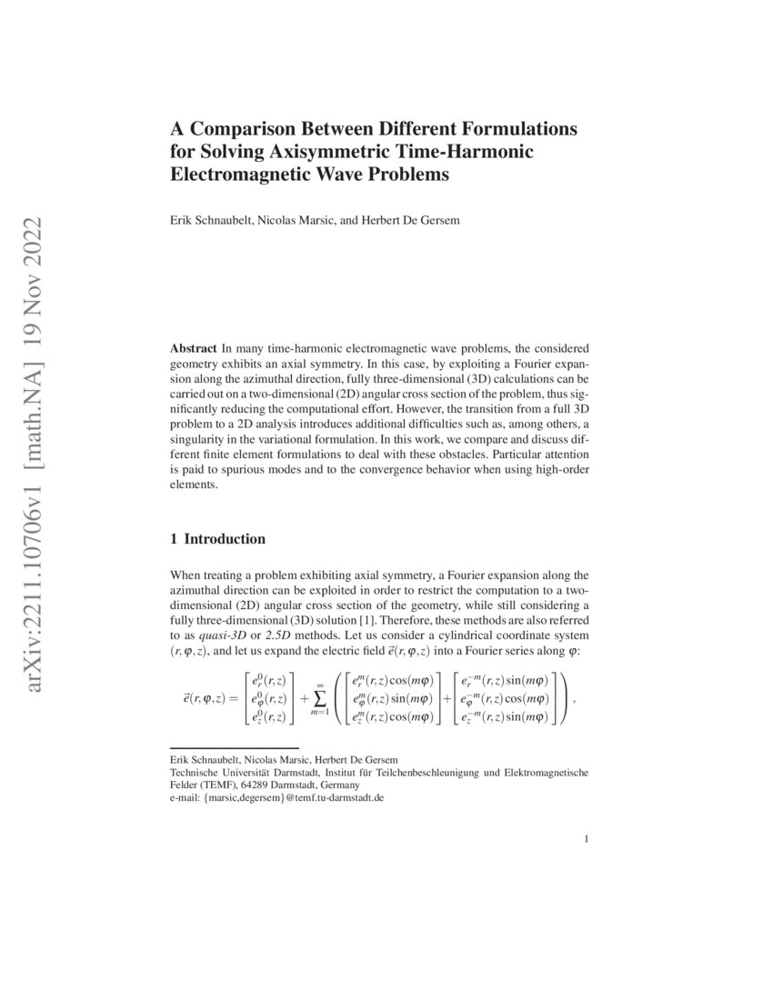 A Comparison Between Different Formulations for Solving Axisymmetric Time-Harmonic ...