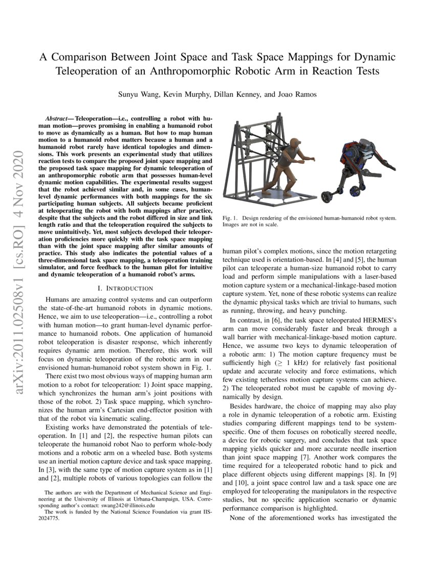 A Comparison Between Joint Space and Task Space Mappings for Dynamic ...