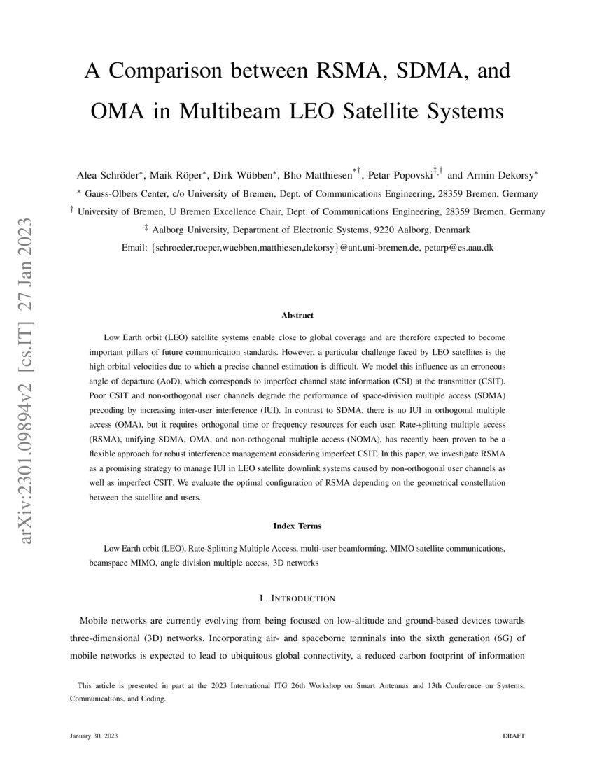 A Comparison between RSMA, SDMA, and OMA in Multibeam LEO Satellite ...