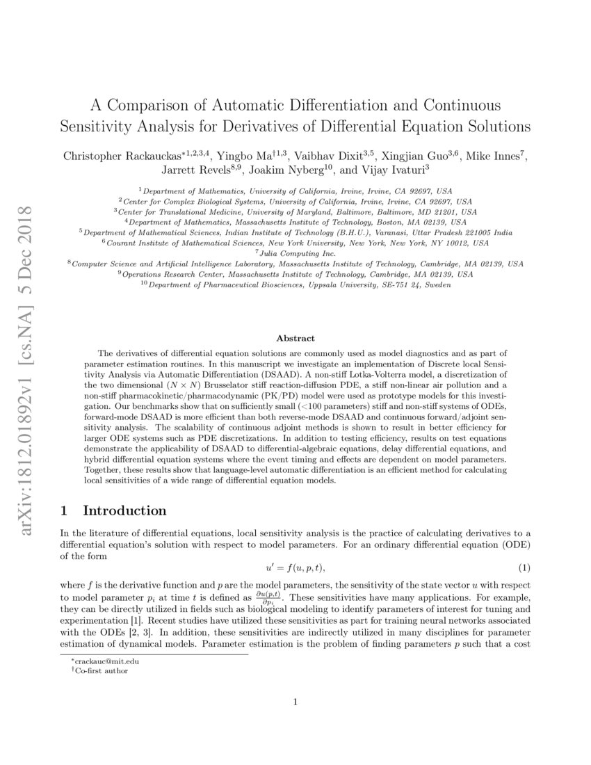 A Comparison Of Automatic Differentiation And Continuous Sensitivity Analysis For Derivatives Of