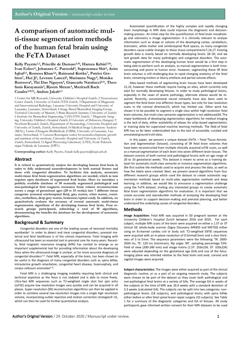 A Comparison Of Automatic Multi Tissue Segmentation Methods Of The