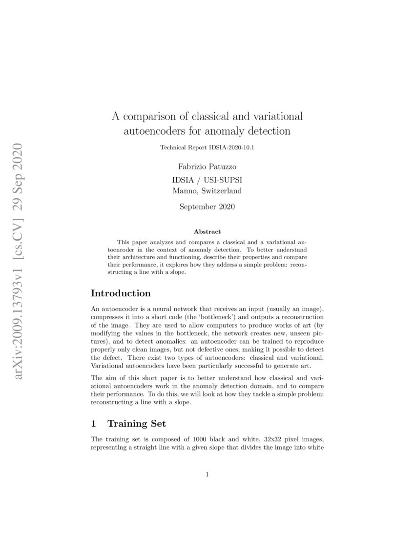 A Comparison Of Classical And Variational Autoencoders For Anomaly Detection Deepai 