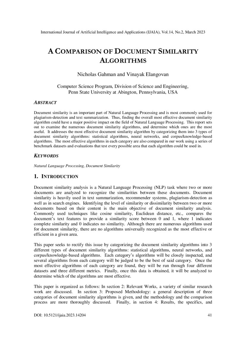 A Comparison Of Document Similarity Algorithms Deepai