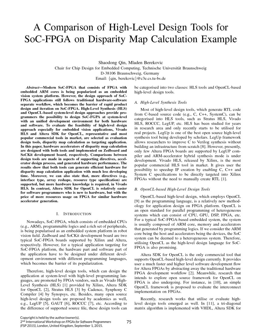 A Comparison Of High Level Design Tools For Soc Fpga On Disparity Map