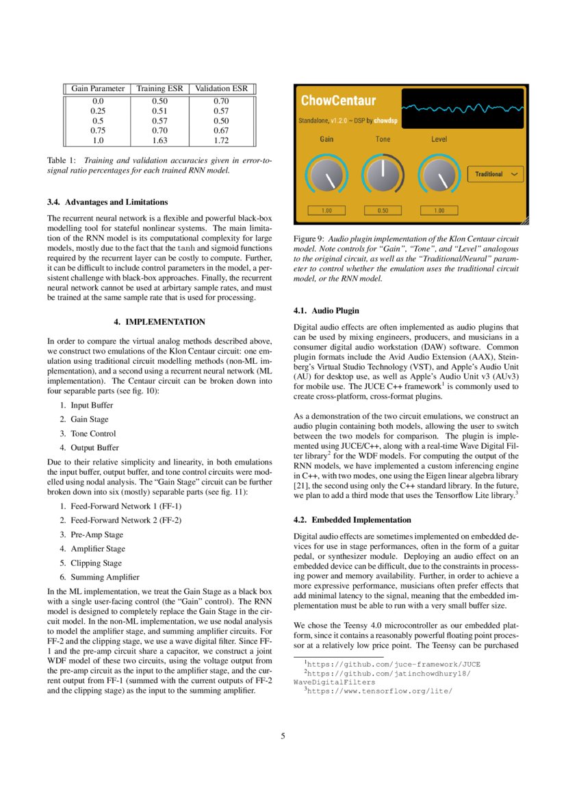 A Comparison Of Virtual Analog Modelling Techniques For Desktop And Embedded Implementations