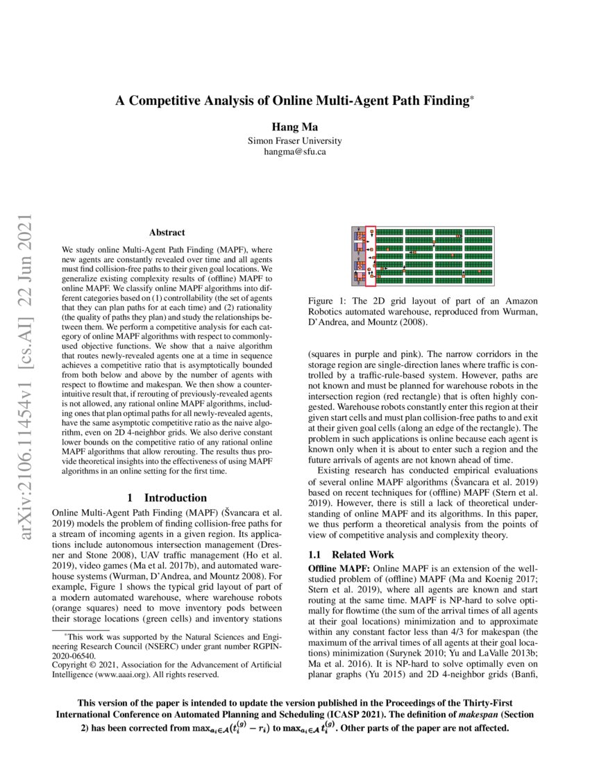 A Competitive Analysis of Online Multi-Agent Path Finding | DeepAI