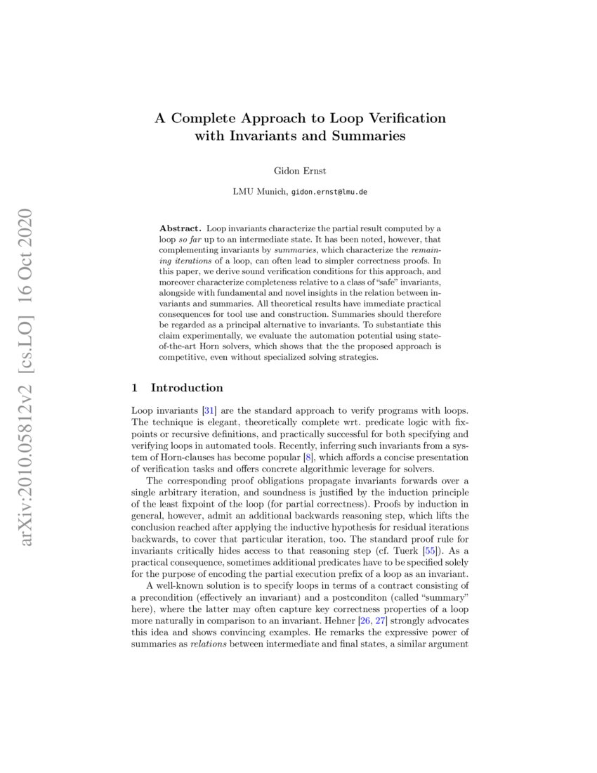 A Complete Approach To Loop Verification With Invariants And Summaries Deepai