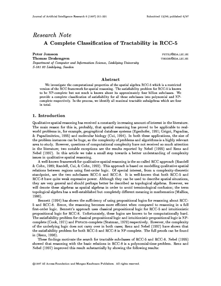 A Complete Classification of Tractability in RCC-5 | DeepAI