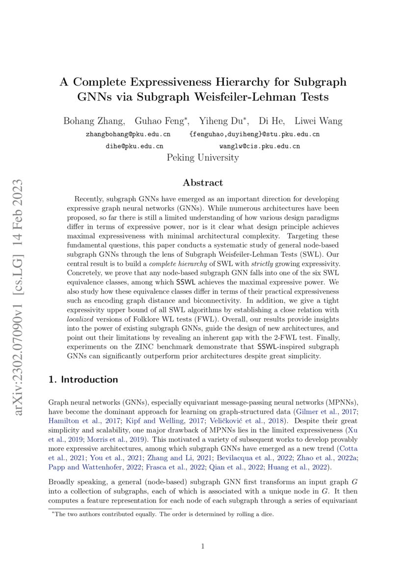 A Complete Expressiveness Hierarchy For Subgraph Gnns Via Subgraph Weisfeiler Lehman Tests Deepai