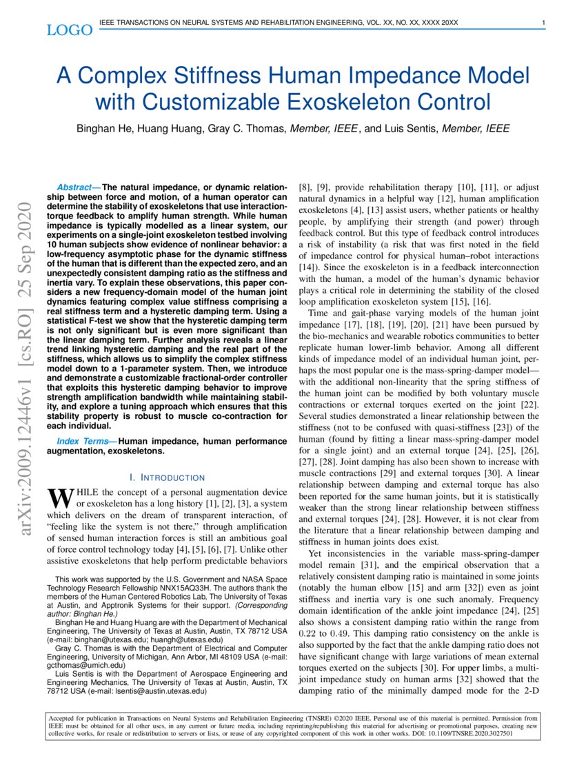 A Complex Stiffness Human Impedance Model with Customizable Exoskeleton ...