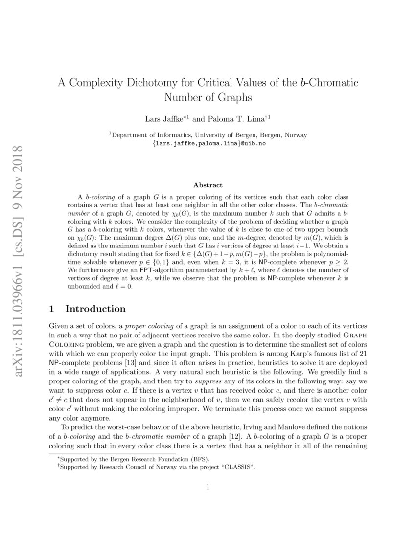 A Complexity Dichotomy for Critical Values of the b-Chromatic Number of ...